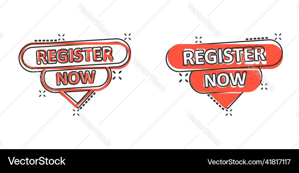 Register now icon in comic style registration Vector Image