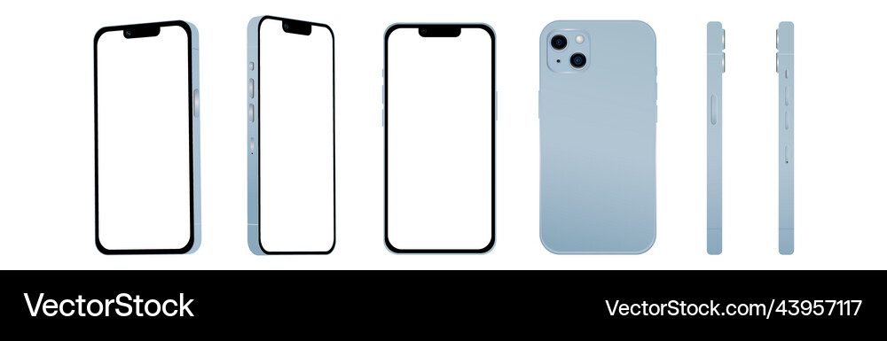 Set of 6 pcs different angles blue smartphone 14 Vector Image