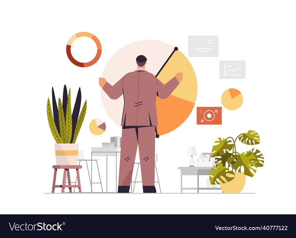 Businessman analyzing statistics data on diagram Vector Image Businessman analyzing statistics data on diagram Vector Image