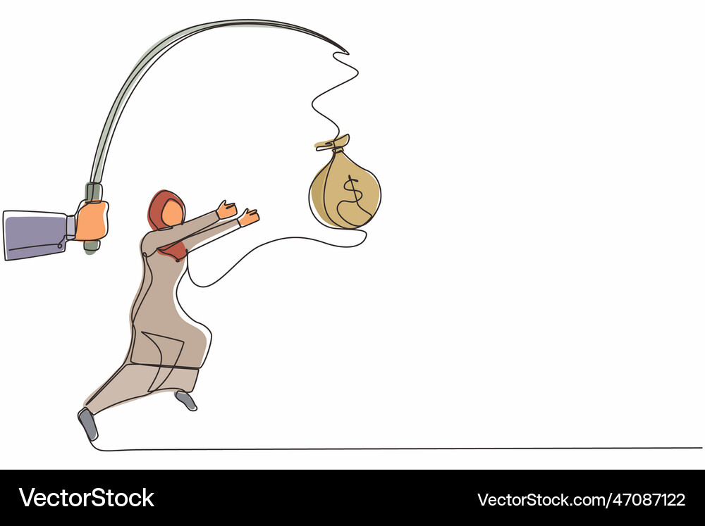 Continuous one line drawing hand with fishing Vector Image