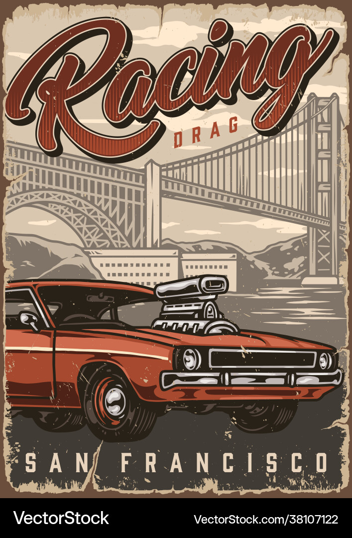 Custom cars racing poster Royalty Free Vector Image