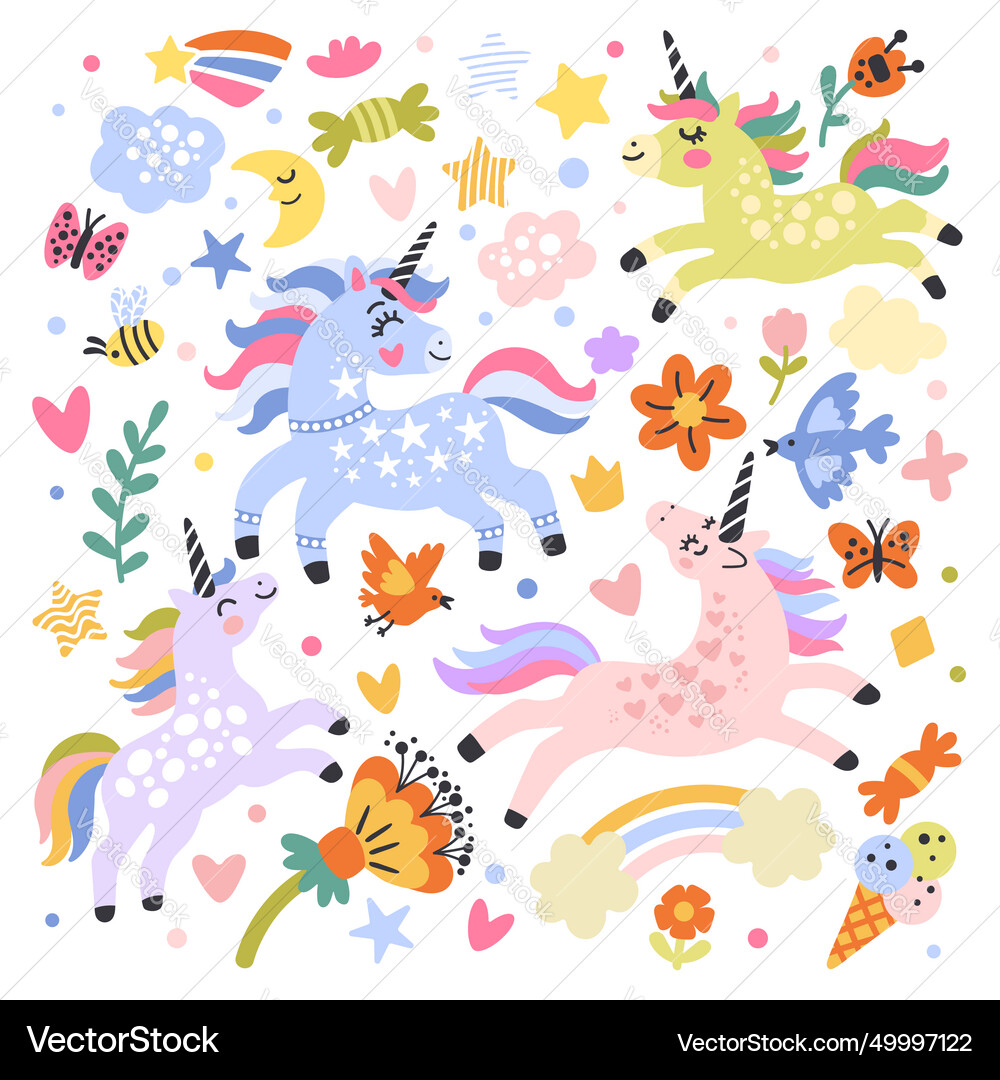 Happy unicorns set Royalty Free Vector Image - VectorStock