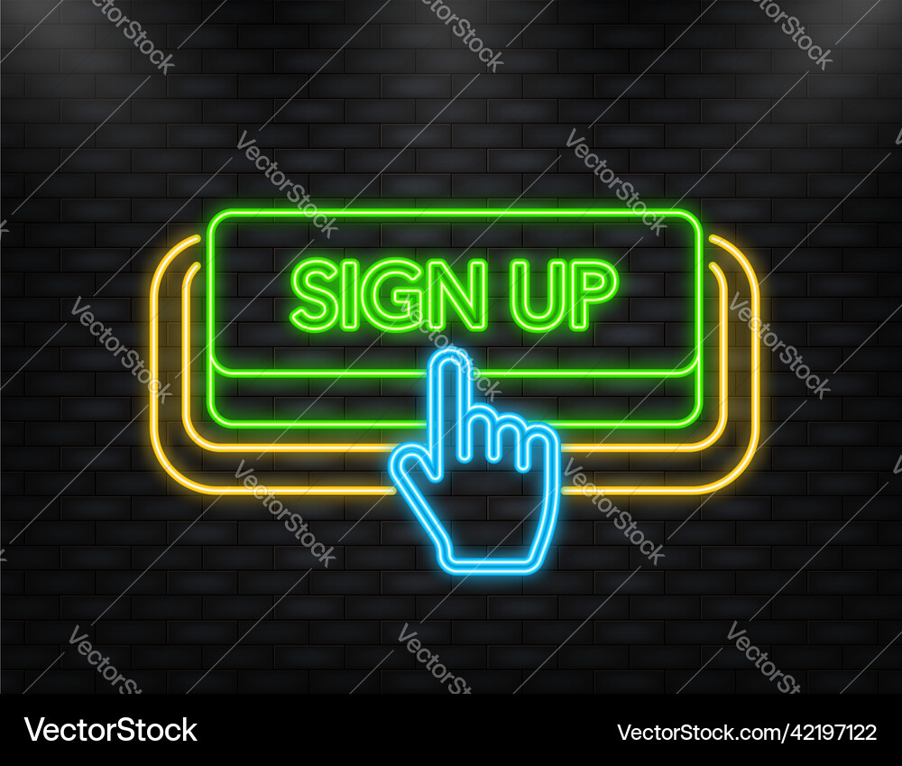 Neon icon icon with green sign up button Vector Image