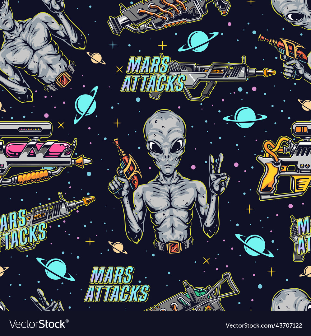 Space aliens colorful seamless pattern Royalty Free Vector
