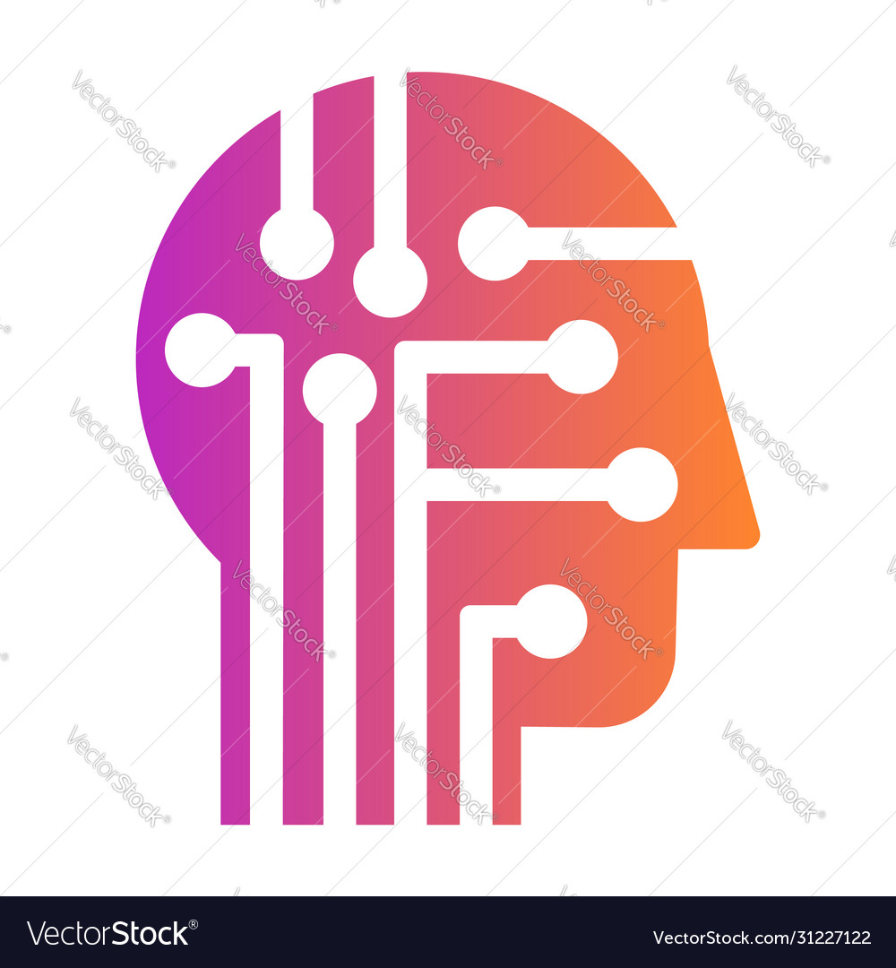 Tech logo human head circuit icon isolated Vector Image