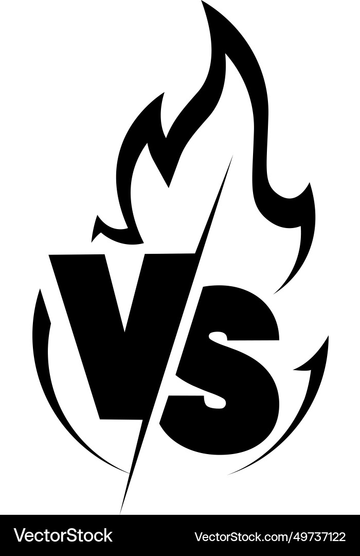 Versus sign surrounded by flames black and white Vector Image