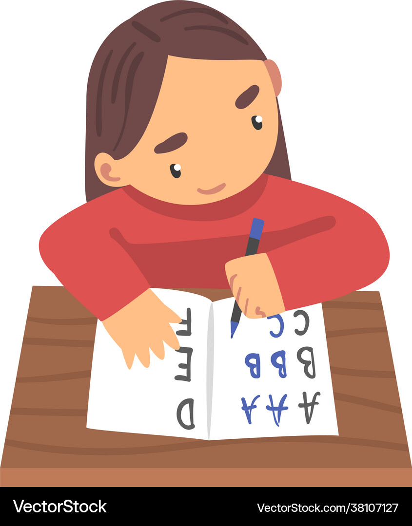 Adorable little girl learning to write elementary Vector Image