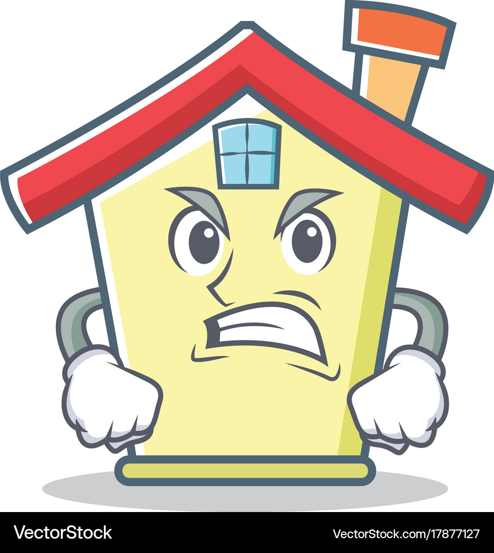 Angry house character cartoon style Royalty Free Vector