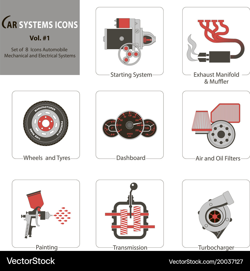 Automotive Mechanical & Electrical Icons Vector Image