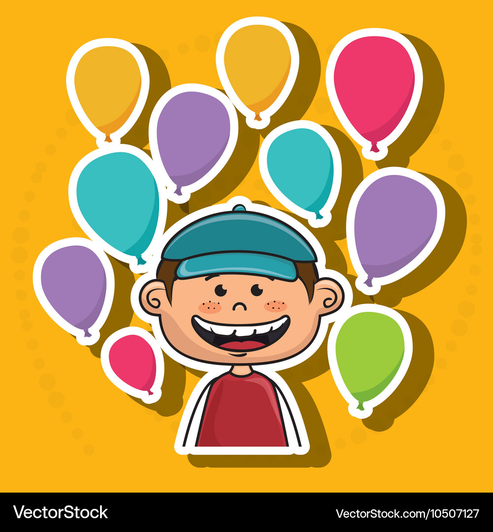 Boy balloons party cartoon Royalty Free Vector Image