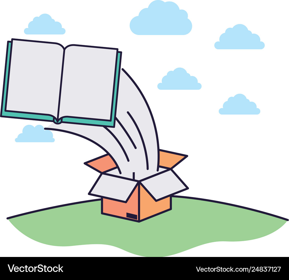 Cardboard box with books coming out Royalty Free Vector