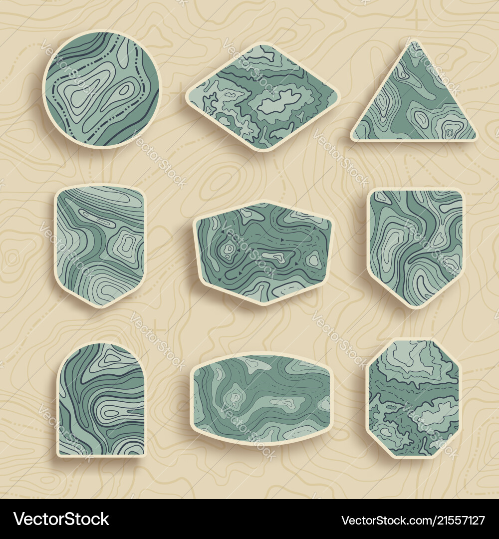 Set of nine empty topographic map travel emblems Vector Image