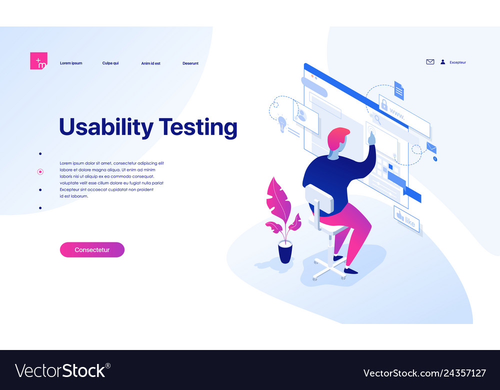 Young man is testing the interface Royalty Free Vector Image