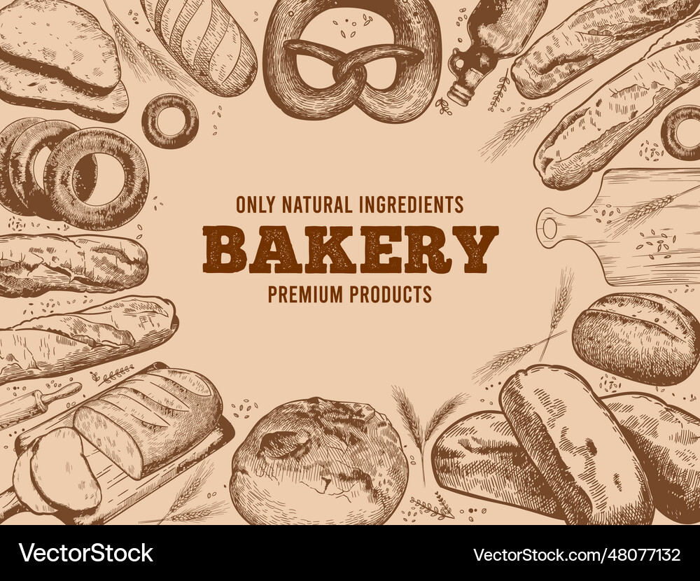 Bakery frame french baguette fresh bread and hand Vector Image