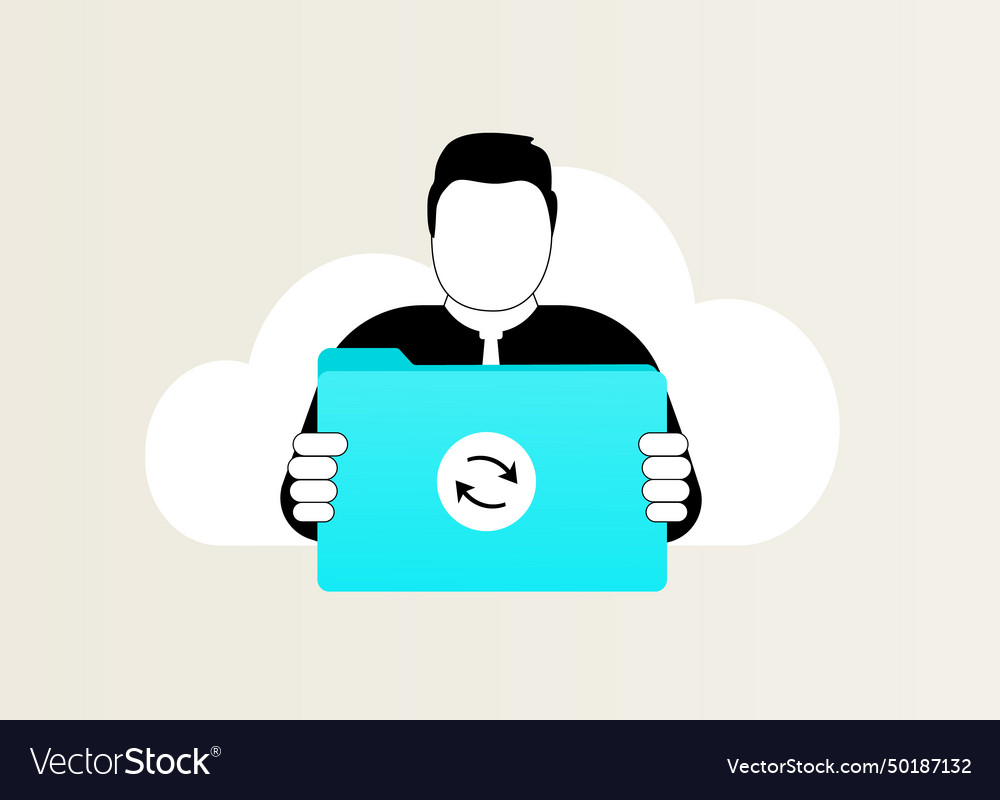 Cloud file synchronization of man Royalty Free Vector Image Cloud file synchronization of man Royalty Free Vector Image