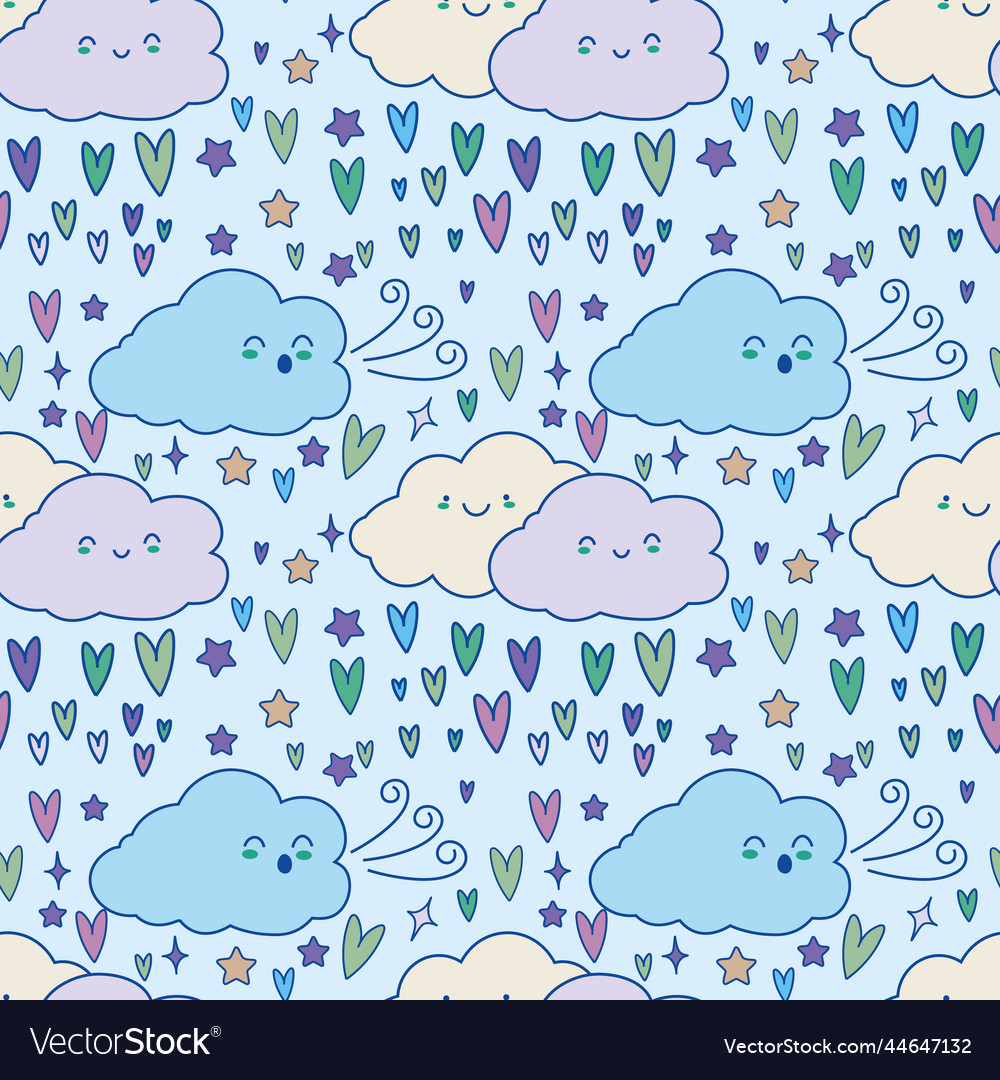 Cute colorful cloud smiling face kawaii seamless Vector Image