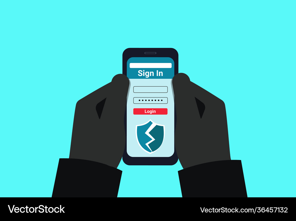 Fraudster is holding a hacked mobile phone Vector Image