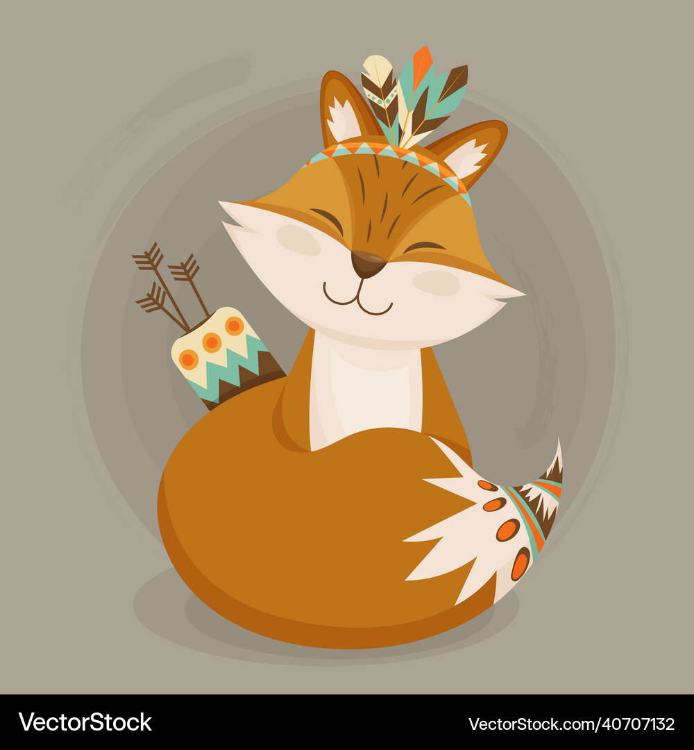 Funny fox in boho style with feathers and arrows Vector Image