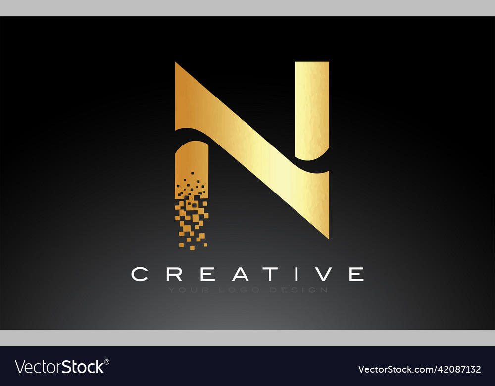 N initial letter logo design with digital pixels Vector Image