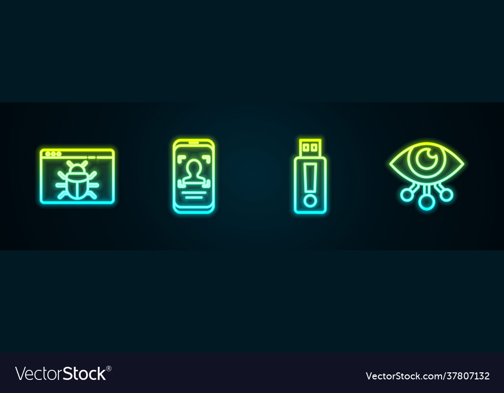 Set line system bug mobile and face recognition Vector Image Set line system bug mobile and face recognition Vector Image