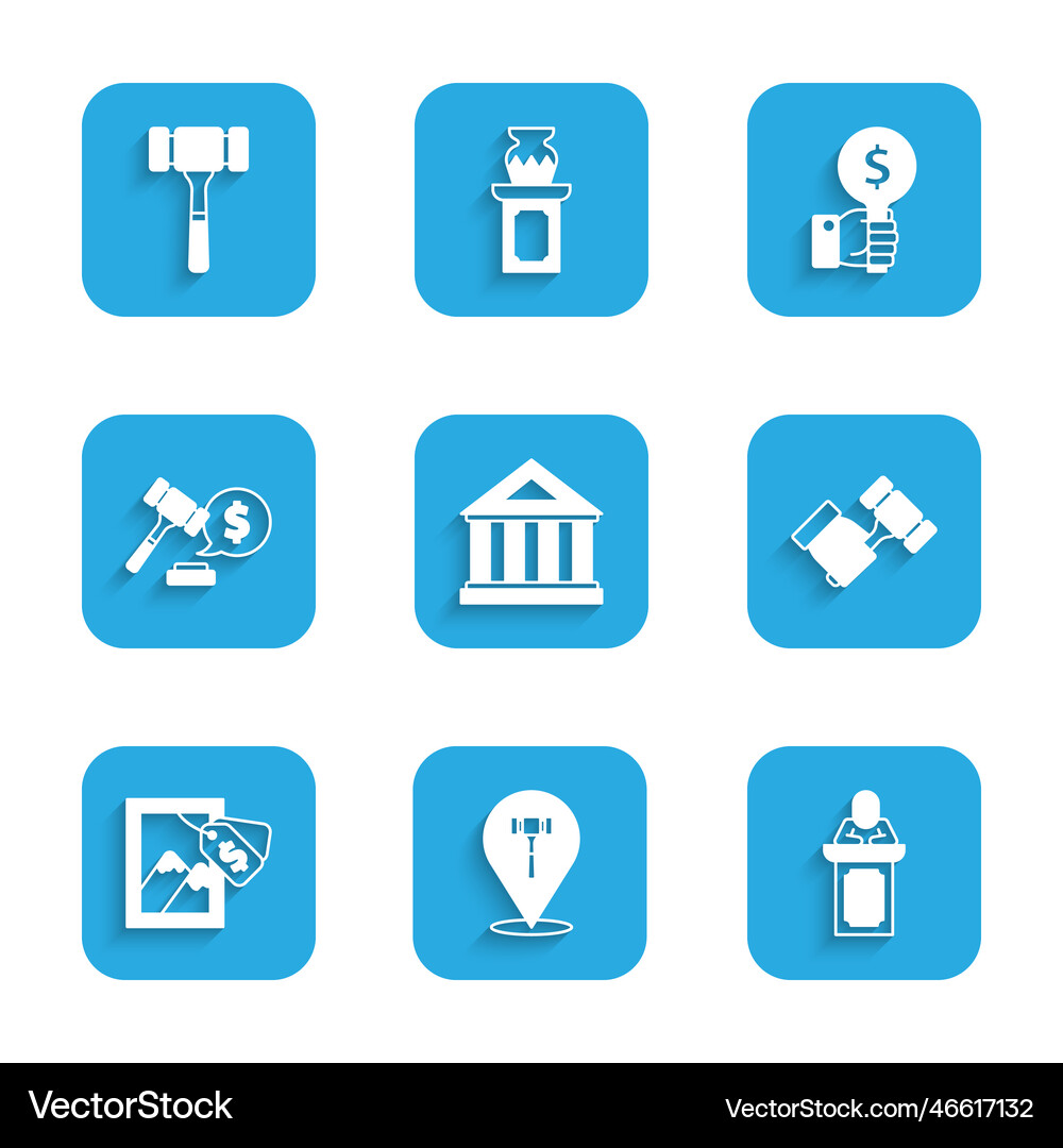 Set museum building auction hammer auctioneer Vector Image