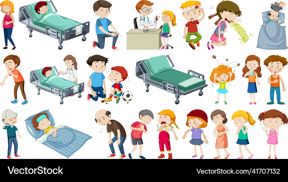 Set of sick people with different symptoms Vector Image