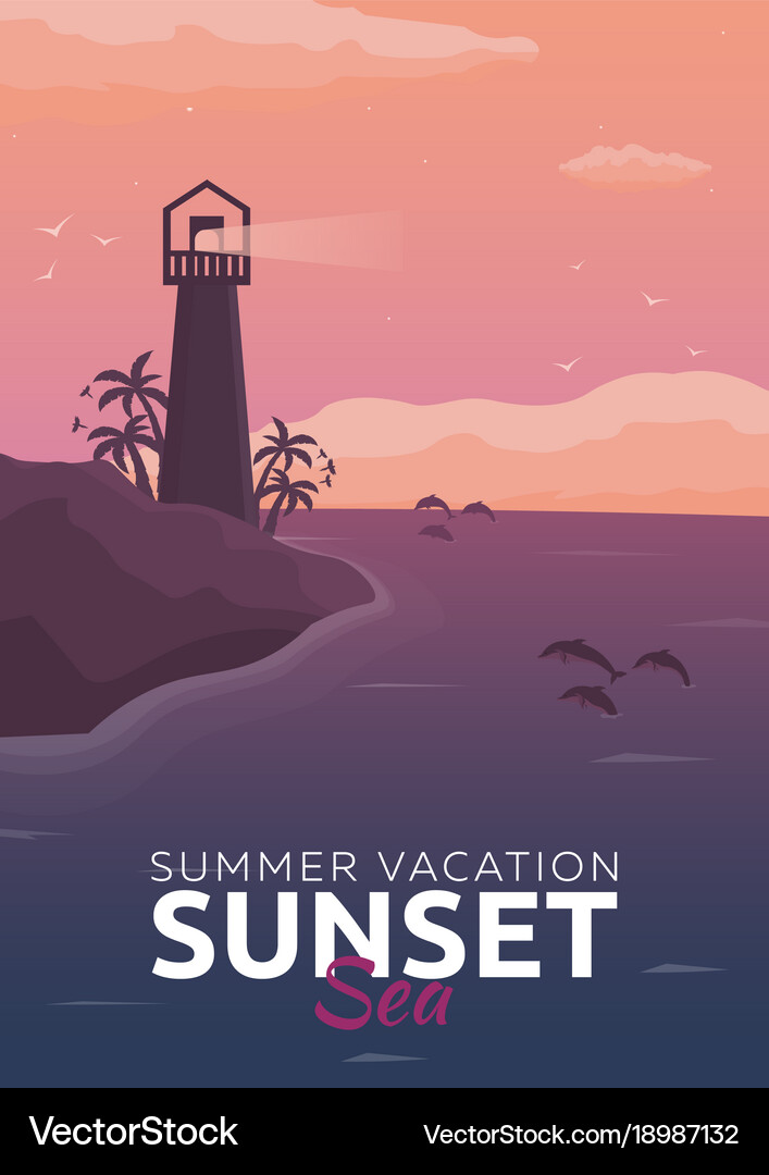 Summer tropical poster with lighthouse sea Vector Image