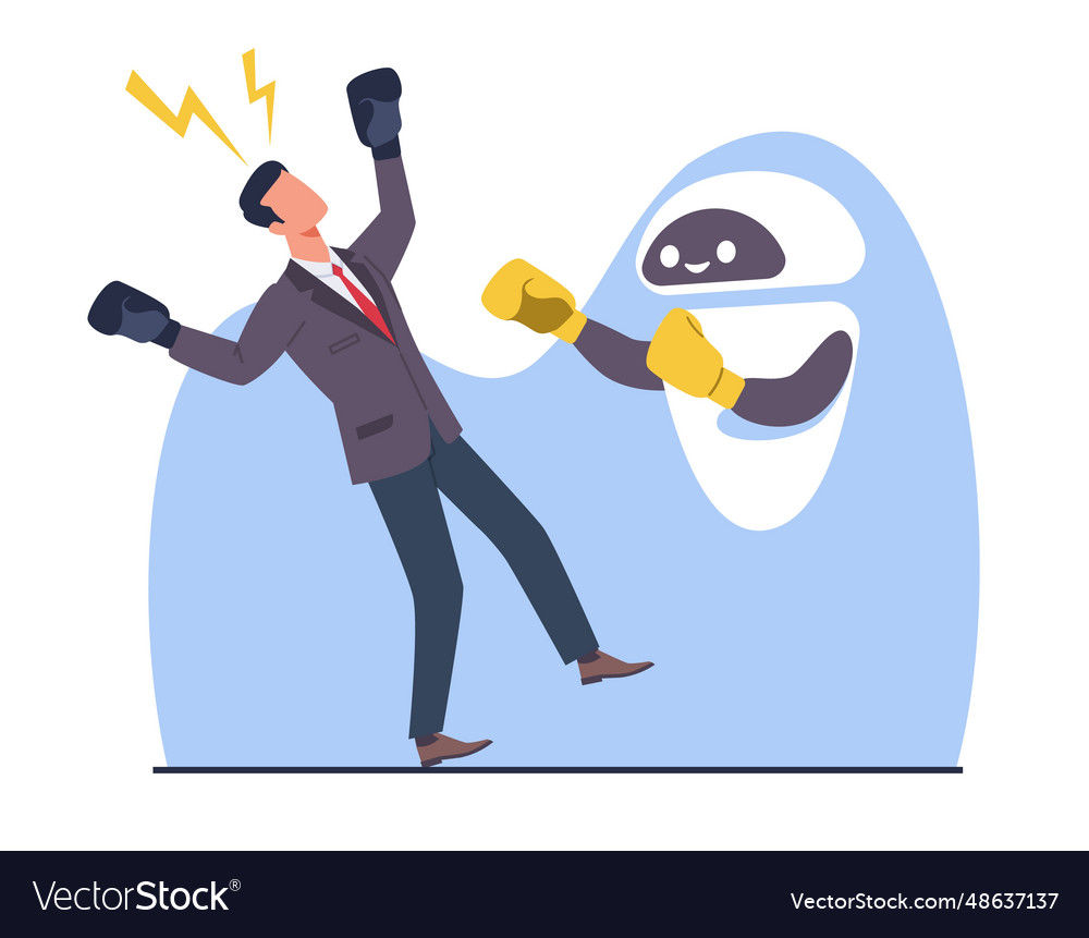 Artificial intelligence competes with human robot Vector Image