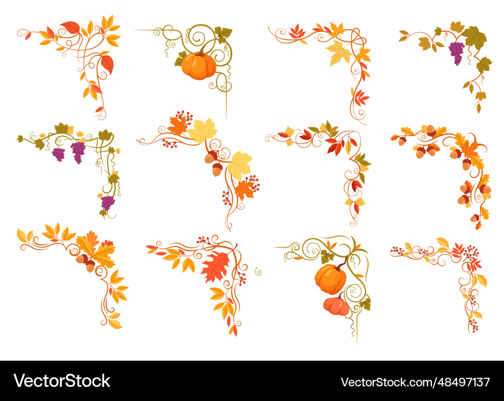 Autumn floral decorative border frame and corner Vector Image