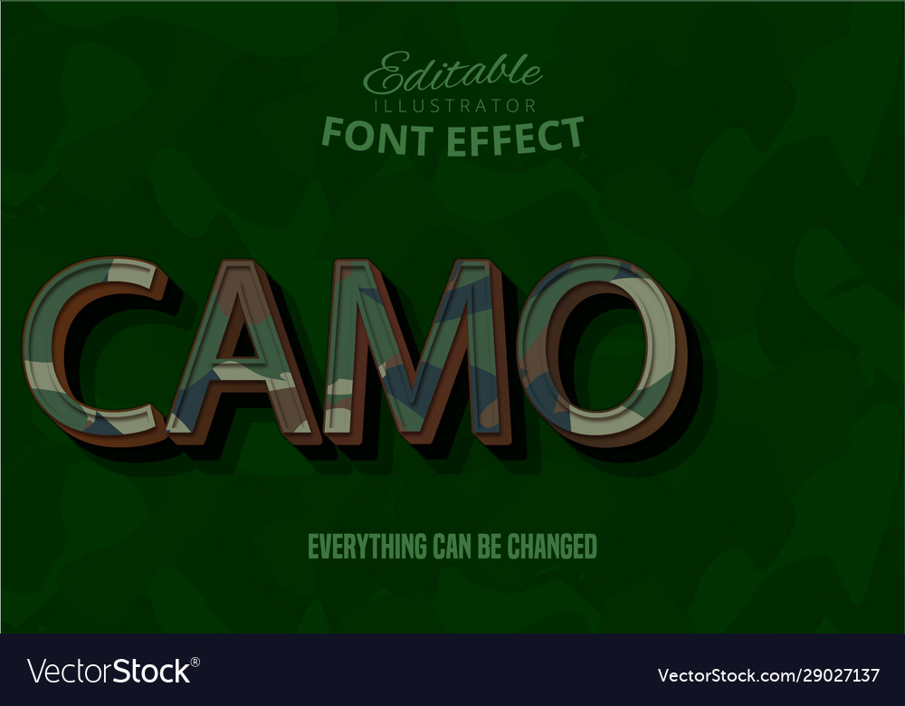 Camo text editable text effect Royalty Free Vector Image