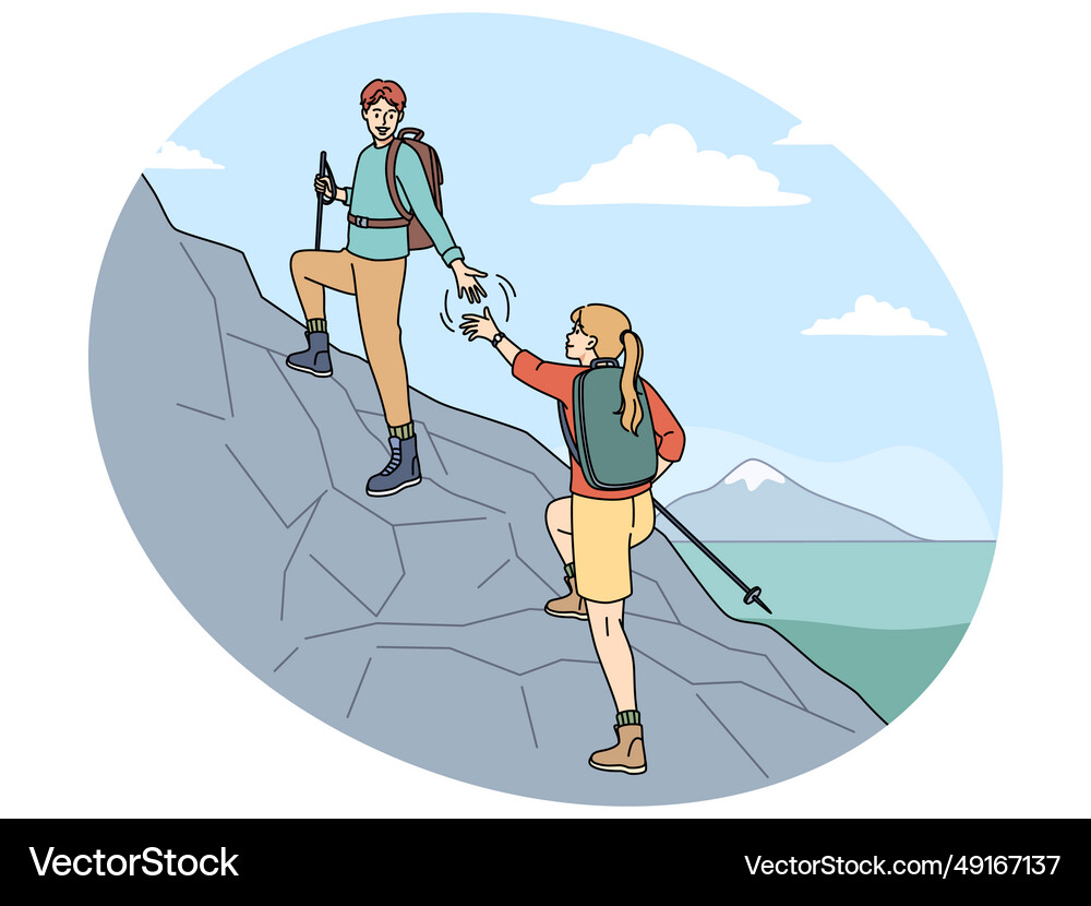 Couple hiking together Royalty Free Vector Image