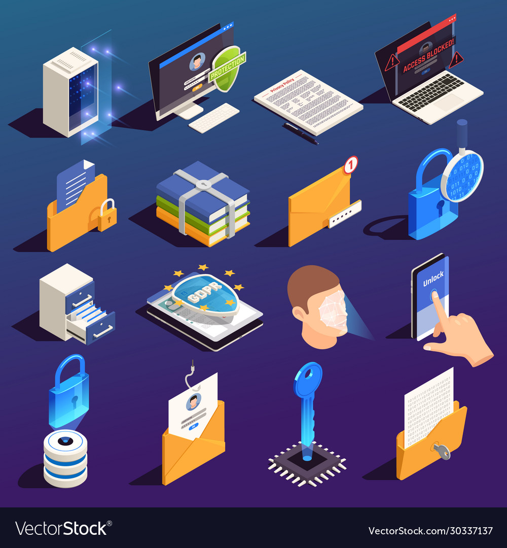 Data protection icon set Royalty Free Vector Image