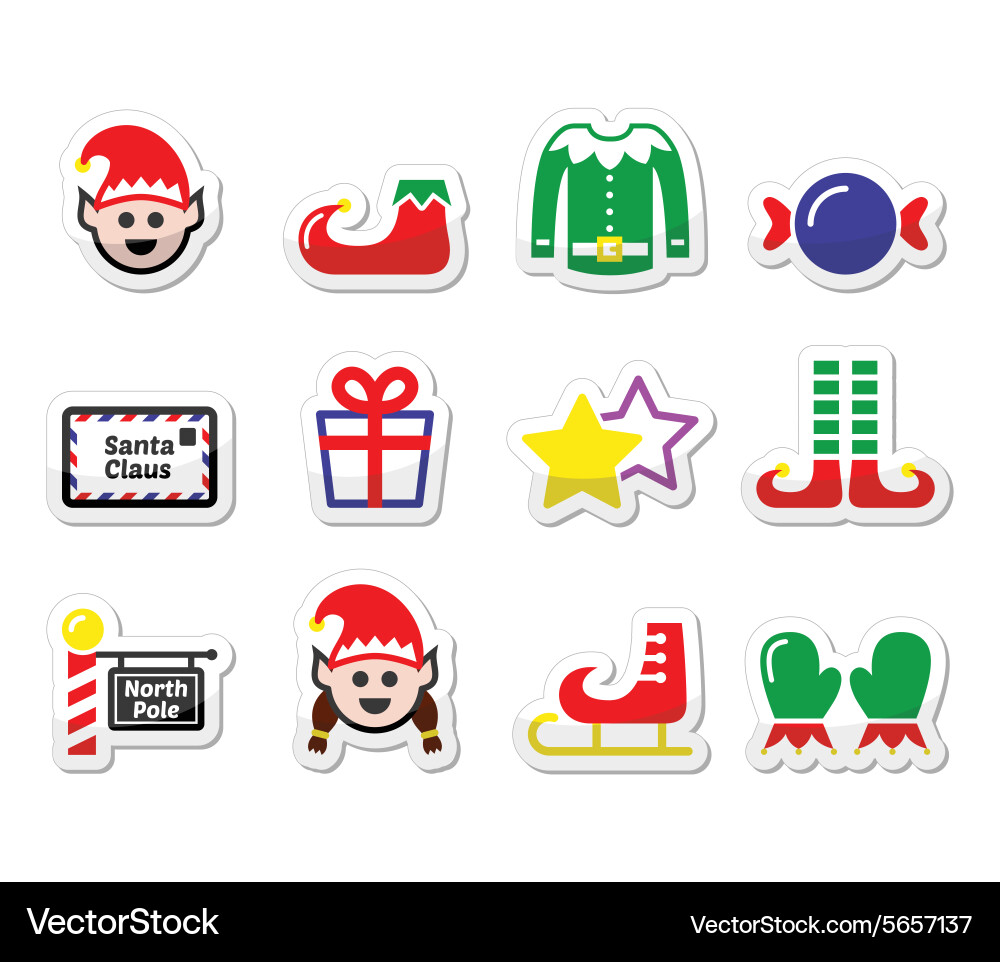 Elf Christmas label set Royalty Free Vector Image