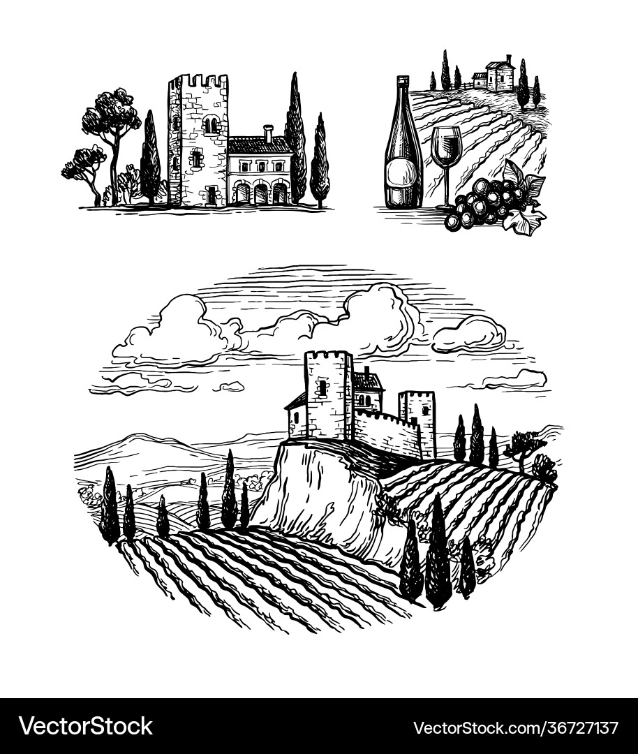 Ink sketches italian views Royalty Free Vector Image
