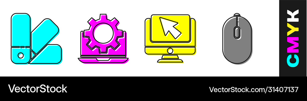 Set color palette guide laptop and gear computer Vector Image