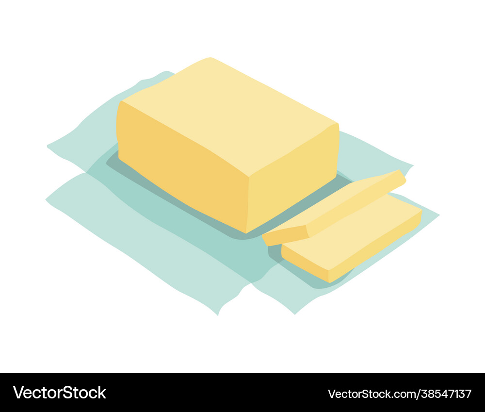 Unpacked piece butter ingredient and cookware Vector Image