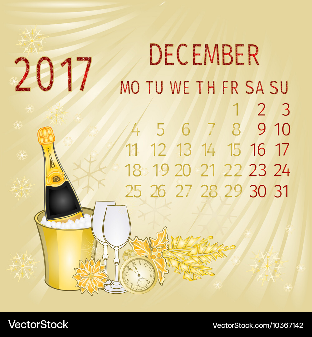 Calendar december 2017 and new year Royalty Free Vector