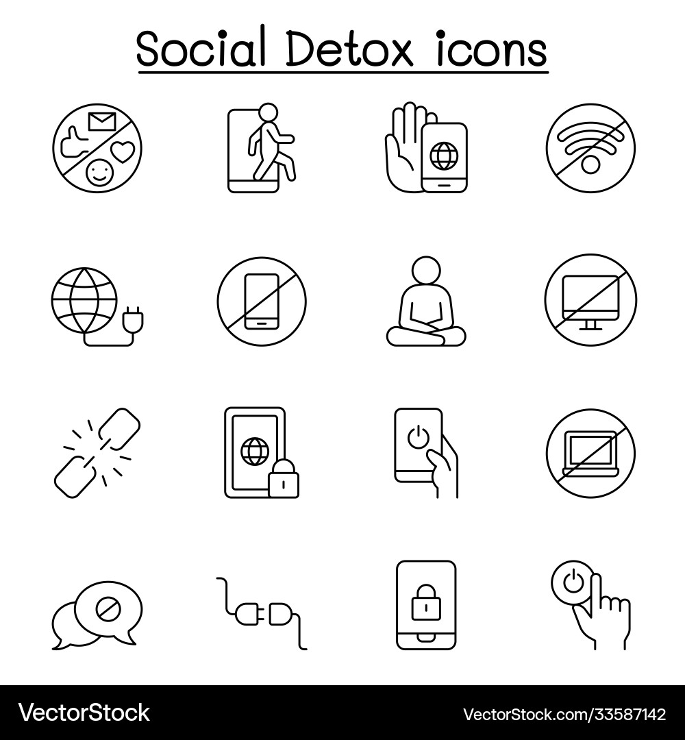 Digital detoxing icons set in thin line style Vector Image