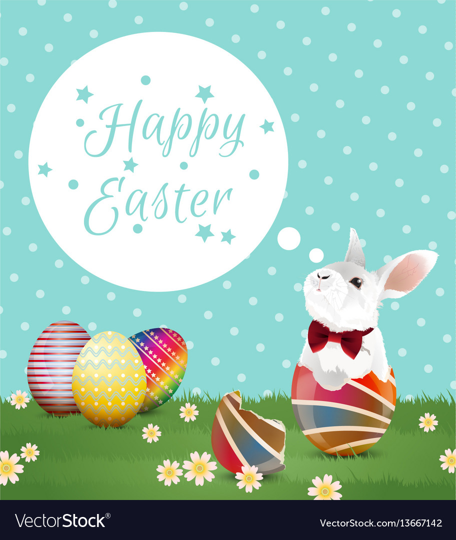 Easter egg and bunny on polka dot Royalty Free Vector Image