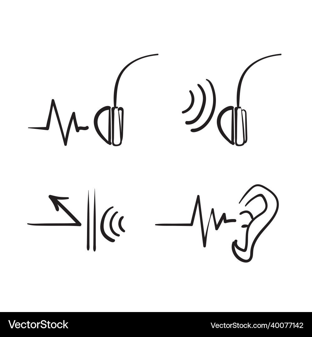 Hand drawn doodle ear and headphone with sound Vector Image