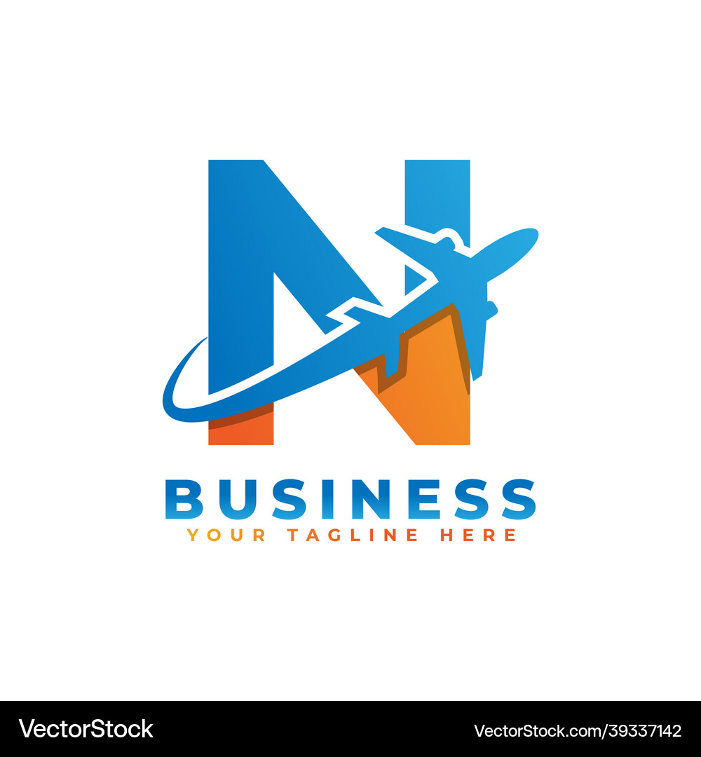 Letter n with airplane logo design suitable Vector Image