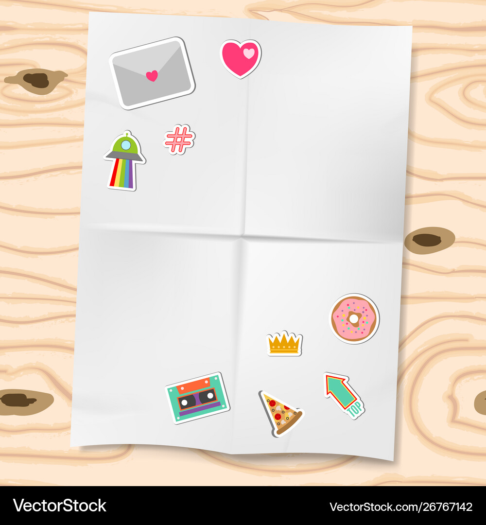 Patches or stickers isolated on white folded paper