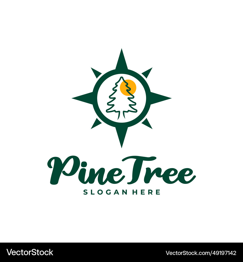 Pine tree with compass logo design creative Vector Image