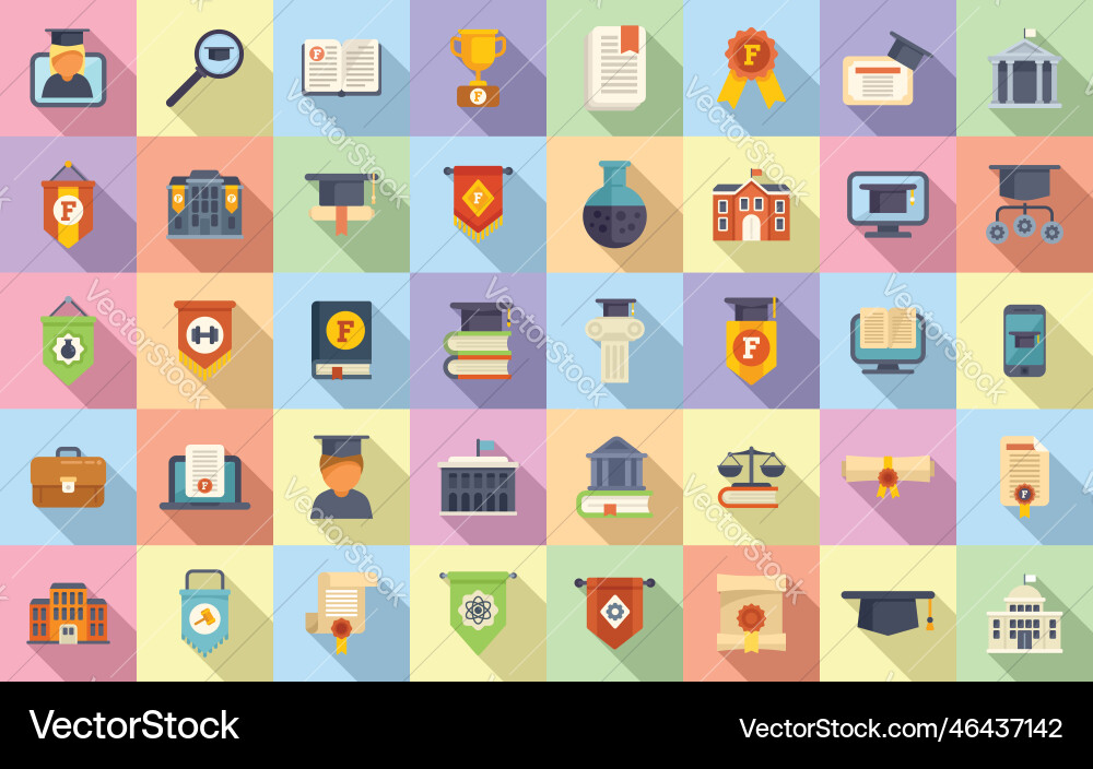 University department icons set flat Royalty Free Vector