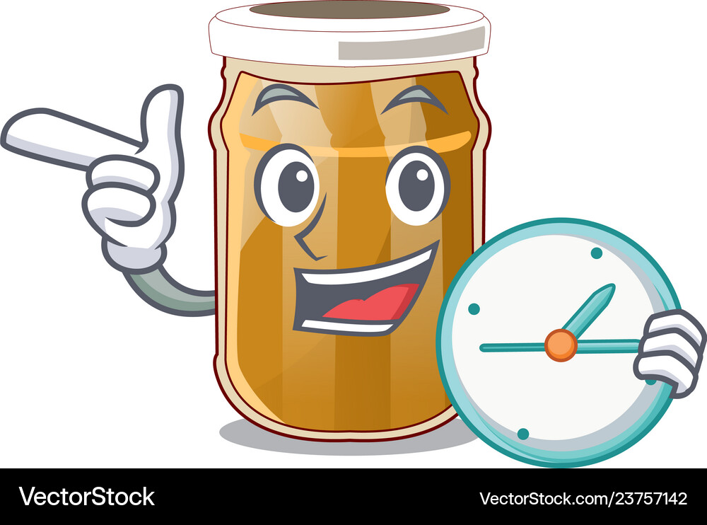 With clock almond butter on a cartoon table Vector Image