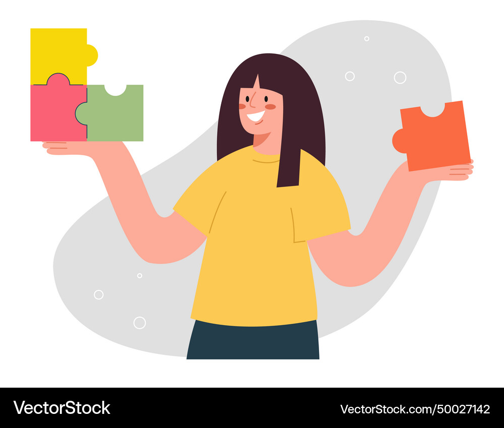 Woman putting together puzzles Royalty Free Vector Image