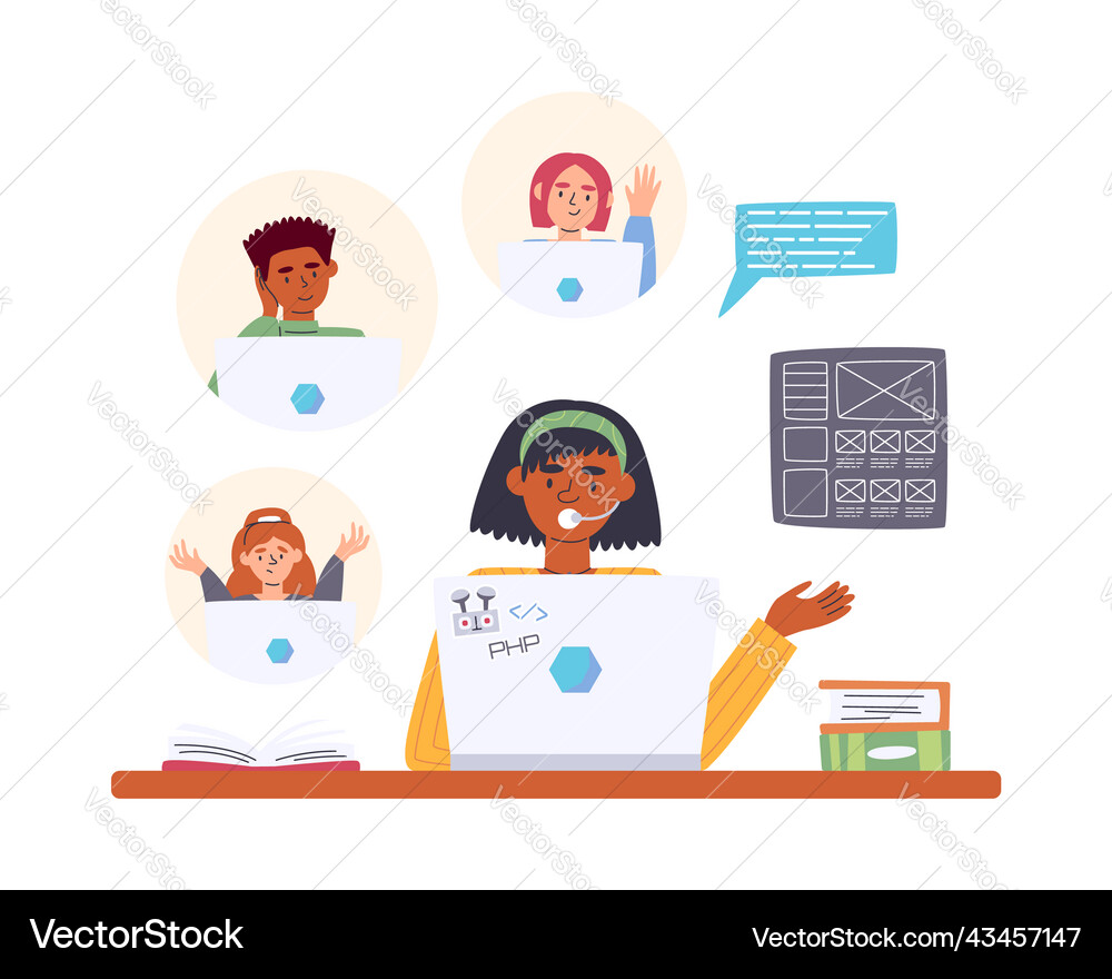 African american male teenager explaining coding Vector Image