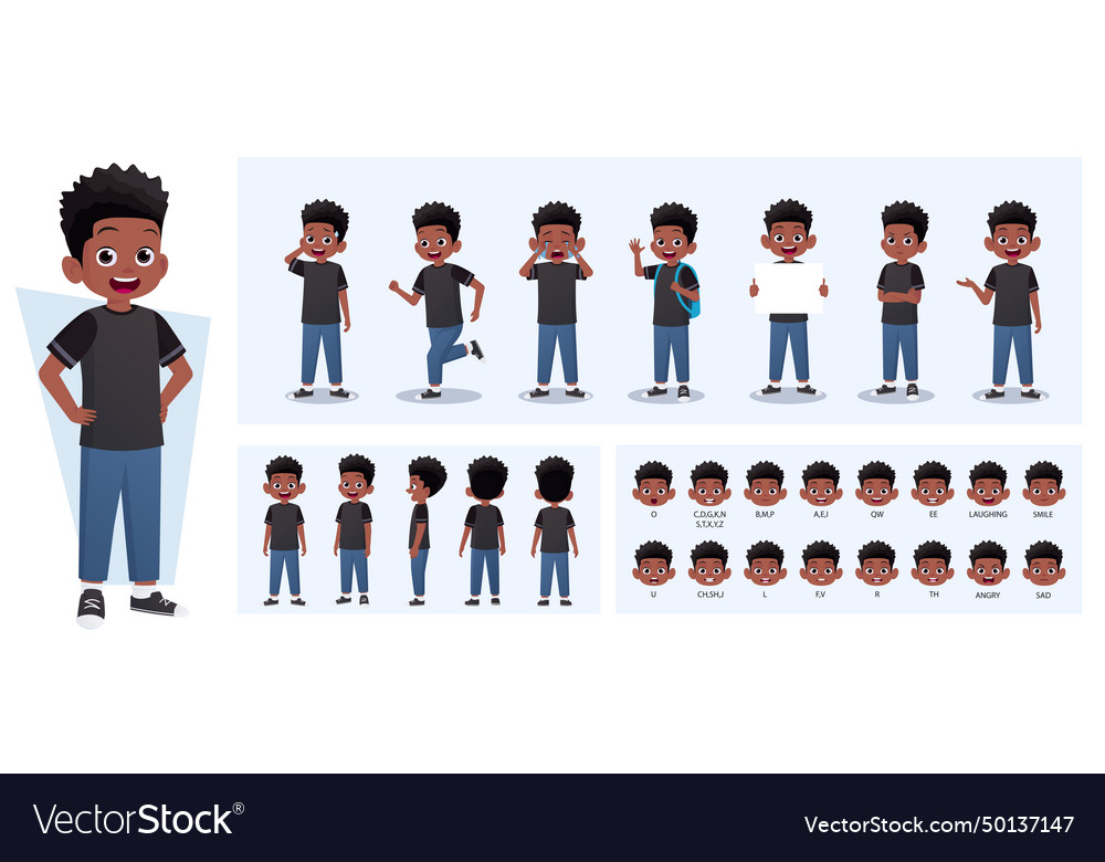 Cartoon black boy character constructor Royalty Free Vector