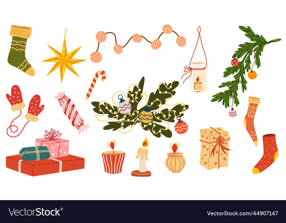 Christmas decorations set winter holiday elements Vector Image