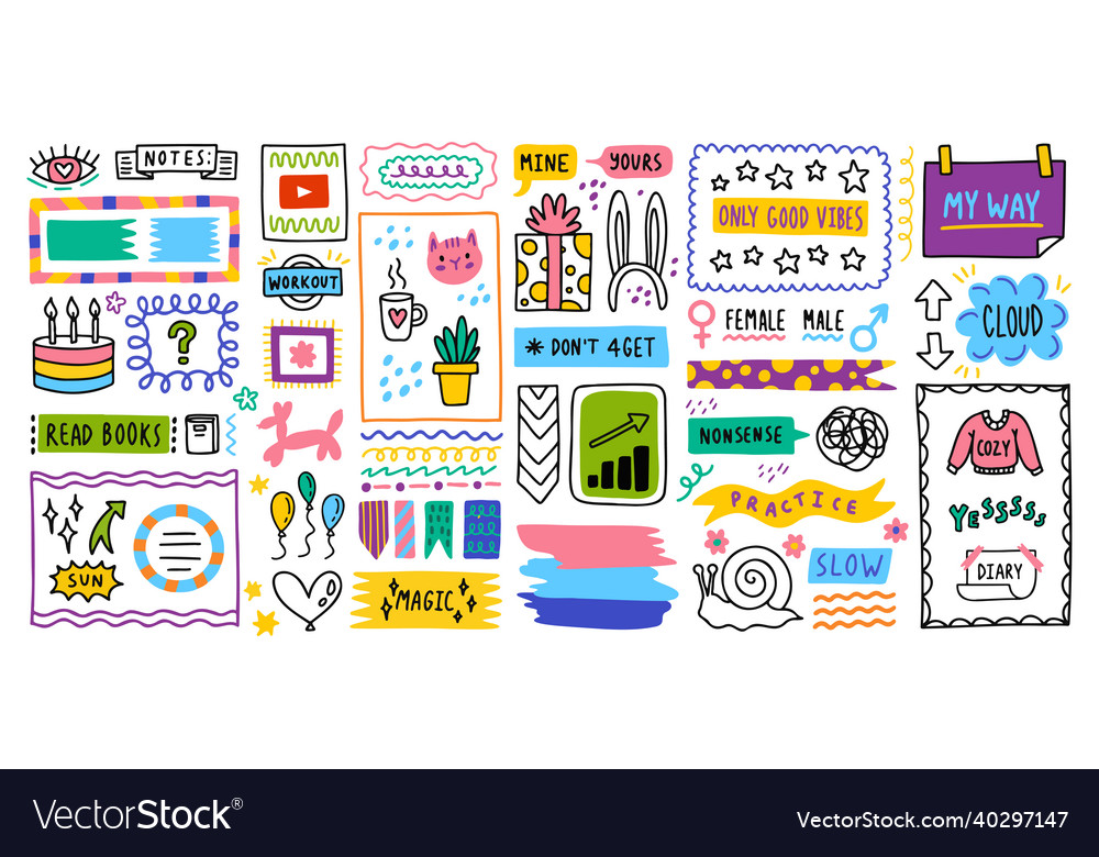 Cute Journal Border Elements - Stickers & Notes